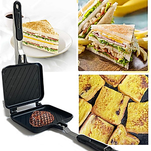 Double Sided Frying Pan, Non-Stick Pan with Heat-Resistant Handles, Egg and Sandwich Frying Pan, Multifunctional Breakfast Pan for Indoor & Outdoor Home Kitchen, 5.5 Inches, For all stove surfaces