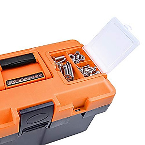 Plastic Tool Box, 14 -inch Portable Tool Box Plastic Toolbox with Removable Tool Tray and Detachable Tool Kit For Craft Storage, Household