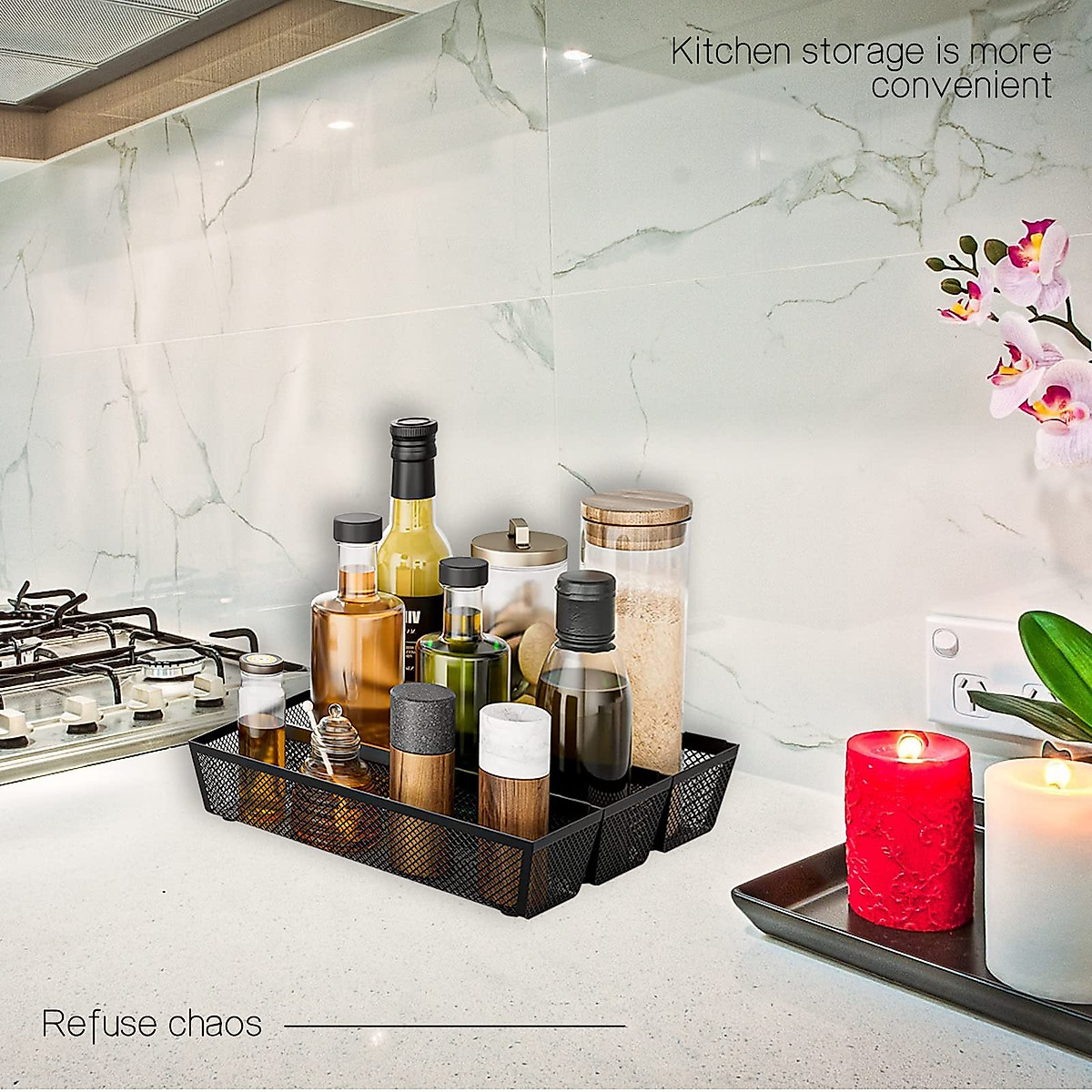 RETOONGKING Stackable mesh drawer organizer,6pc silverware organizer for Kitchen,Utensil metal drawer organizer with Interlocking Arm for Flatware, Knives, Pen, Cosmetic 9 x 3 x 2 Inch