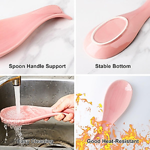 Hasense Spoon Rest for Stove Top, Large Ceramic Spoon Holder for Kitchen Counter, Cooking Utensil Rest for Spatula Ladle Spoon and Tong, Kitchen Spoon Rest for Home and Coffee Bar Accessories, Pink