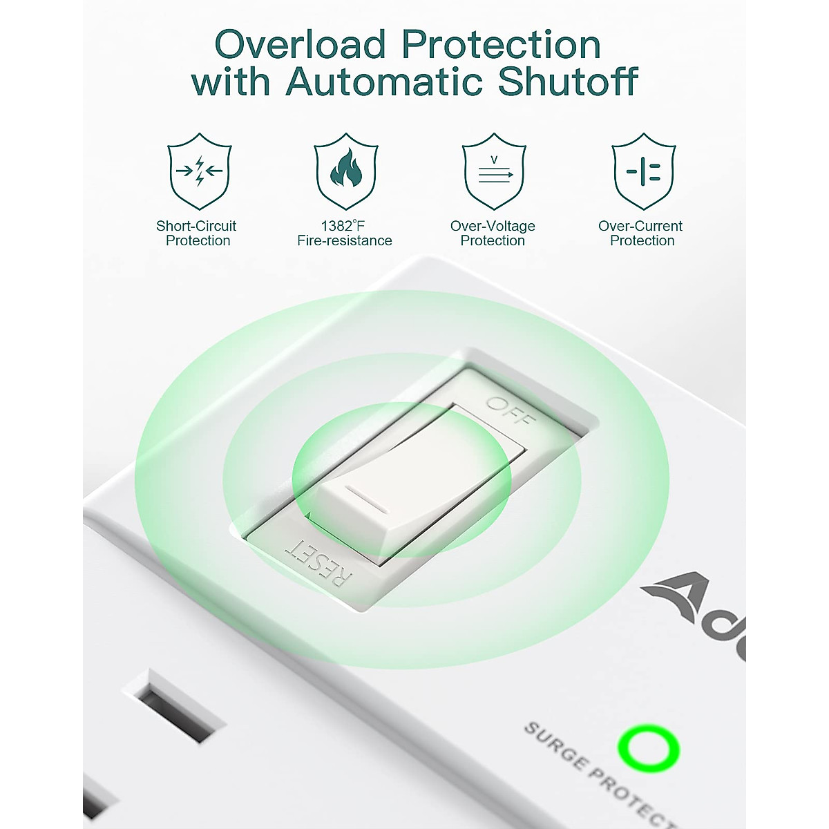 Power Strip Surge Protector - Addtam 16 Outlets(4-Side) and 4 USB Ports 5 Ft Flat Plug Extension Cord, Overload Surge Protection Outlet Strip, Wall Mount for Home, Office and More