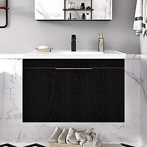 Skyblur 24" x 118" Black Wood Contact Paper for Cabinets Peel and Stick Countertops Wallpaper Wood Grain Dark Wall Paper Self Adhesive Removable Vinyl Black Contact Paper for Counter Tops Desktop