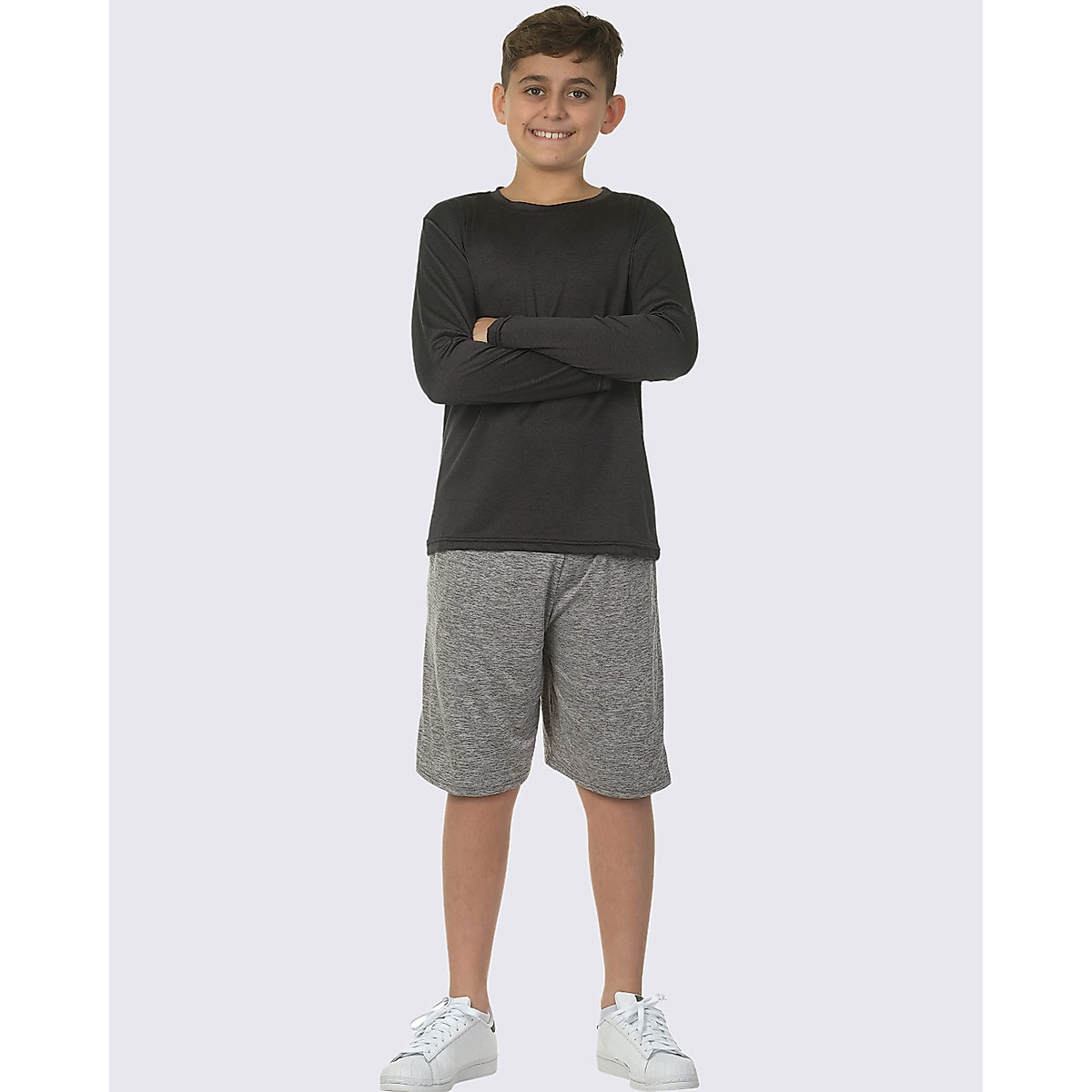 4 Pack:Boys Youth Active Wear Athletic Quick Dry-Fit Moisture Wicking Performance Basketball Gym Essentials Sport Long Sleeve Crew Undershirt Tee Top Top-Set 3, Medium