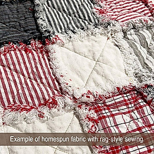 Peppermint Red White Christmas Cotton Homespun Plaid Fabric by JCS - Sold by The Yard