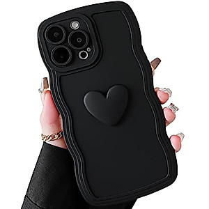 Qokey iPhone 13 Pro Max Case (6.7" 2021) - Cute 3D Love Heart Frame, Full Protection, Soft TPU Shockproof Cover, Women & Girls, Black
