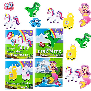 JOYIN 28 Packs Valentines Cards With Stickers (Unicorn, Dragon, Llama, Mermaid) for Kids Party Favor, Classroom Exchange Cards,Anniversary and Birthday,Gift Cards, Greeting Cards,Arts & Craft