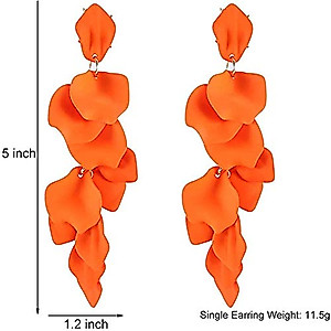 Long Acrylic Rose Petal Earrings Dangle Exaggerated Flower Earrings Drop Statement Floral Tassel Earrings for Women Party, Daily Wear (Orange)