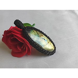 Natural Labradorite Macrame Pendant, Cord Wrapped Macrame Pendant, Bohemian Jewelry, Hand Wrapped Pendant