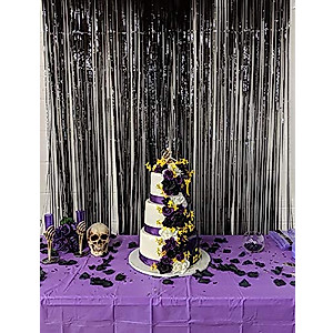 Foil Fringe Curtains Party Decorations - Melsan 3 Pack 3.2 x 8.2 ft Tinsel Curtain Party Photo Backdrop for Birthday Party Baby Shower or Graduation Decorations Black