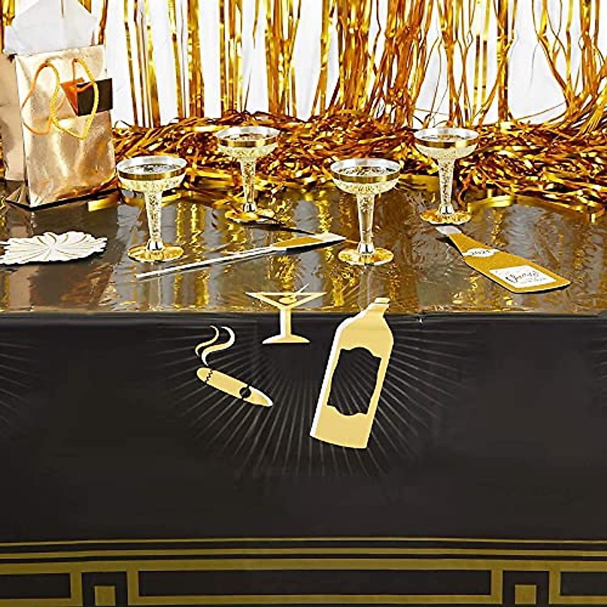 Black Plastic Tablecloth for Roaring 20's Party (54 x 108 in, 3 Pack)