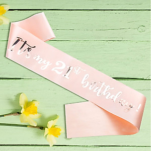 SGKUED 'It's My 21st Birthday' Sash, Rose Gold Soft Satin Sash with Rose Foil Lettering Birthday Sash for Girl 21st Birthday Party Favors and Decorations