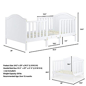 Costzon 2 in 1 Convertible Toddler Bed, Classic Wood Kids Bed w/2 Side Guardrails, Footboard for Extra Safety, Children Bed Frame Convert to Two Chairs/Sofa/Cribs, Gift for Boy Girl (White)