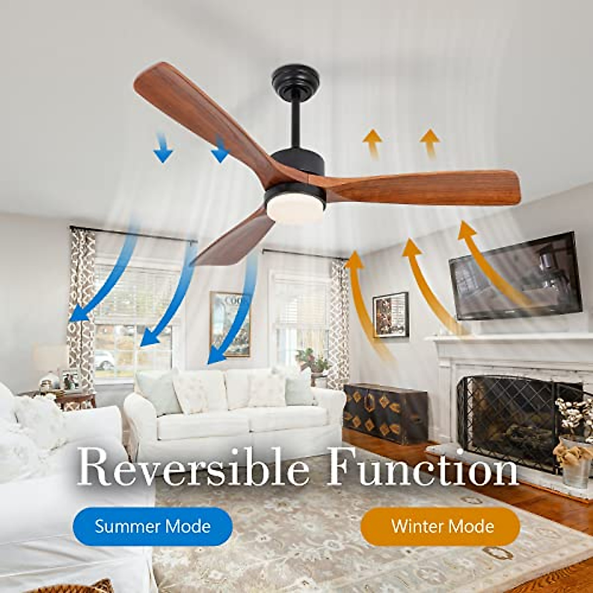 VACILL 52 inch Wood Ceiling Fans with Lights and Remote 120V,DC Motor,Indoor Outdoor Noiseless Reversible Ceiling Fan,6 Speed Levels,LED Dimmable,Color Mahogany