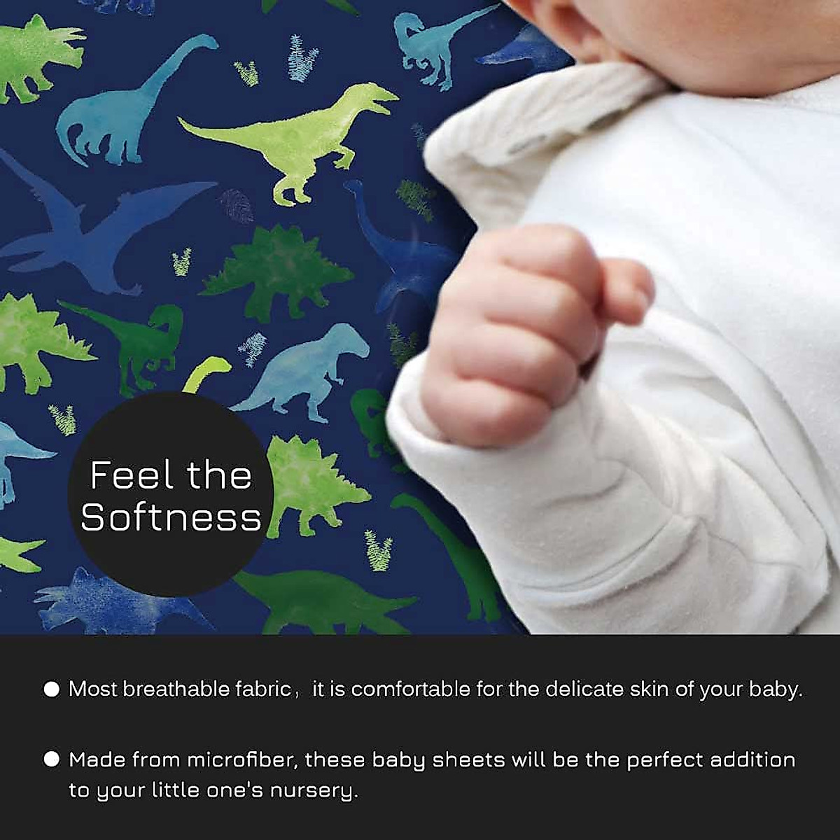 Boy Crib Sheet & Changing Pad Cover, Dinosaur Nursery Bedding, Dinosaur Sheets for Baby Toddler Mattress