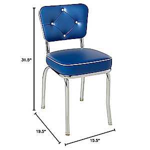 Richardson Seating Chrome Diner Chair with Button Tufted Back and 2" Box Seat, NULL, Metal, Royal Blue