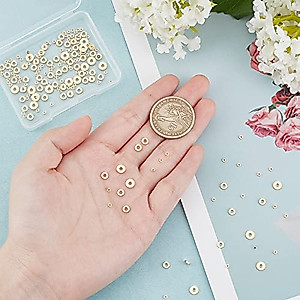 PH PandaHall 3 Sizes Rondelle Spacer Beads, 200pcs Heishi Disc Loose Beads Long-Lasting 18K Gold Plated Beads Flat Round Smooth Spacer Beads for Necklace, Bracelet, Earring Making, 2mm 4mm 5mm