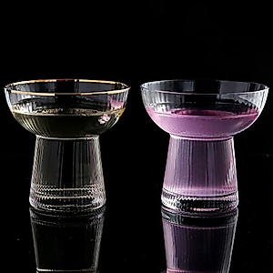 Lysenn Stemless Margarita Glasses Set of 2 - Elegant Vertical Stripes Cocktail Glasses – Premium Hand Blown Glassware for Martini and Mixed Drinks – 10 oz Gold Rim