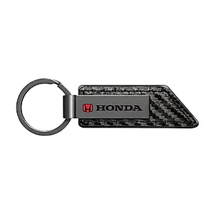 iPick Image Compatible with Honda Red Logo Gunmetal Black Gray Metal Plate Carbon Fiber Texture Leather Key Chain