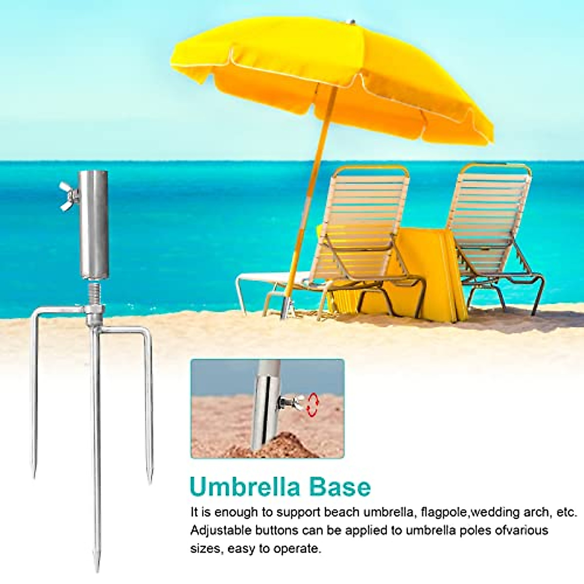 Portable Patio Umbrella Steel Stand, Umbrella Stand Base Parasol Spike Base Lawn Spike For Parasol 11.8'' Heavy Duty Ground Insert parasol holder base with 3 Forks For Beach Garden Park Lawn Yard
