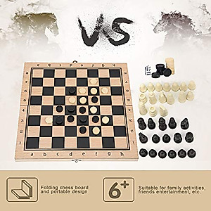 3 in 1 Wooden Chess/Checkers/Backgammon Set, Professional Portable Wooden Chess Set with Folding Chess Board Exquisite Interactive Wooden Chess Board Game for Adults Kids(S)