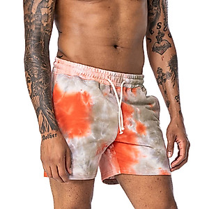 AIMPACT Men's Tie Dye Shorts Bodybuilding Workout Cotton Gym Shorts with Pockets(OrangeGrayS)