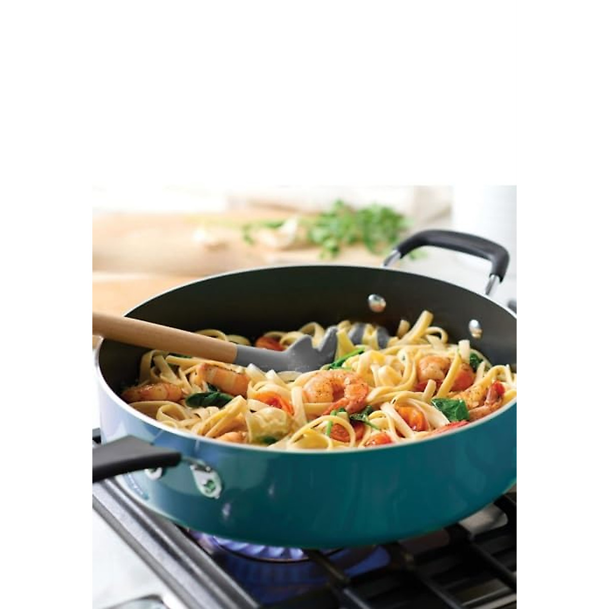 Tramontina 5.5 Qt Covered Nonstick Saute Pan Whith Glass Lid Jumbo Cooker, Premium long-lasting PFOA-free Teflon Profile nonstick coating., Teal