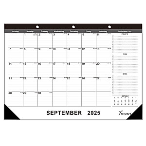 TOWWI Monthly Desk Pad Calendar Desk/Wall Calendar for Daily Schedule Planner, 16.7x11.6 inches (Black)