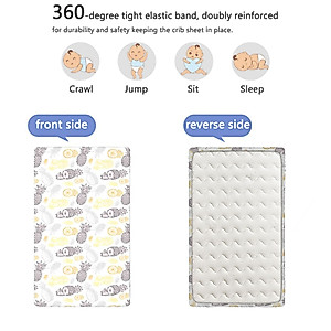 Pineapple Themed Fitted Mini Crib Sheets,Portable Mini Crib Sheets Toddler Bed Mattress Sheets-Great for Boy or Girl Room or Nursery,24“ x38“,Mustard Yellow Mauve