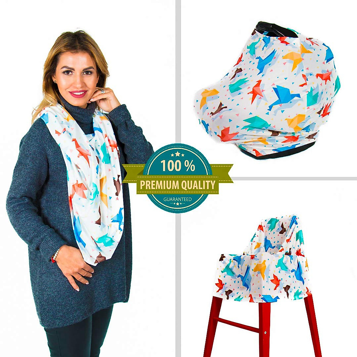 Nursing Breastfeeding Cover Scarf - Baby Car Seat Canopy - Gift - Shopping Cart, Stroller, Car Seat Cover for Girls and Boys - Best Multi-Use Infinity Stretchy Shawl - Origami