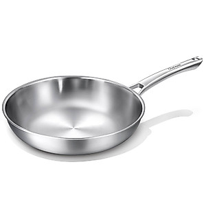 12 inch Tri-Ply Stainless Steel Pan,PFOA&PTFE Free Skillets,Chef's Pans,Dishwasher and Oven Safe Cookware, Works on Induction,Ceramic and Gas Cooktops