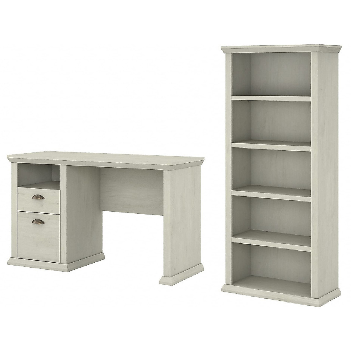 Bush Furniture Yorktown Home Office Desk with 5 Shelf Bookcase, 50W, White Oak
