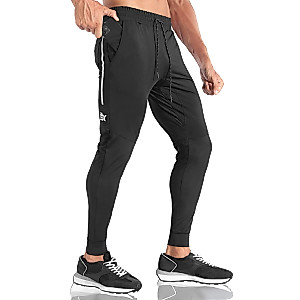 BROKIG Men's Lightweight Stretch Gym Jogger Pants,Athletic Workout Running Sweat Pants with Zip Pockets (Medium, Black)