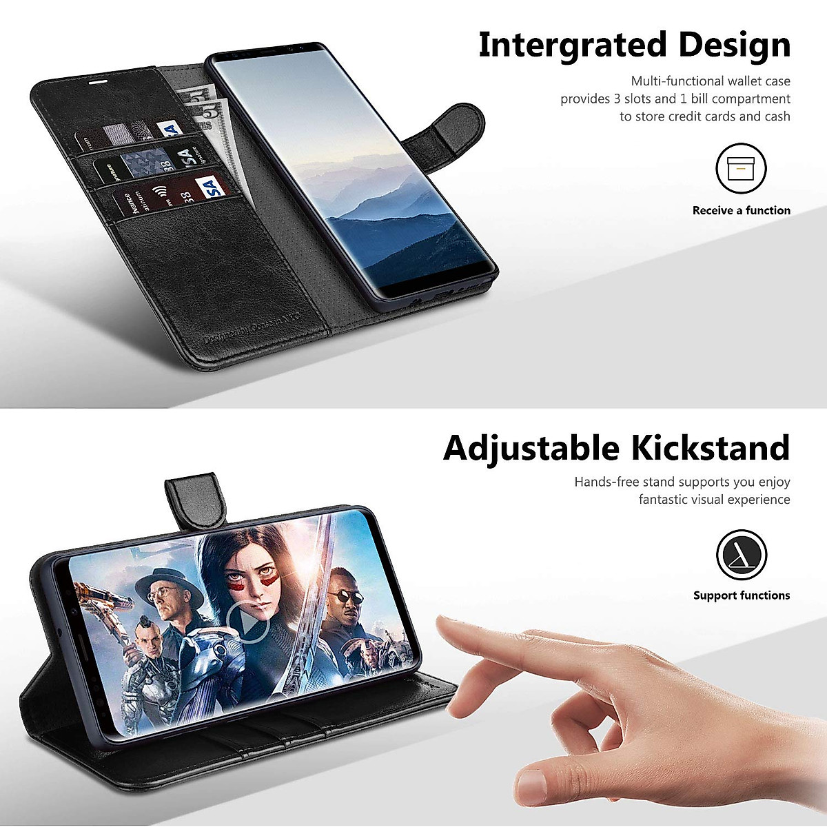 OCASE Galaxy Note 8 Case, Samsung Galaxy Note 8 Wallet Case [TPU Shockproof Interior Protective Case] [Card Slot] [Kickstand] [Magnetic Closure] Leather Flip Cover for Samsung Galaxy Note8 - Black