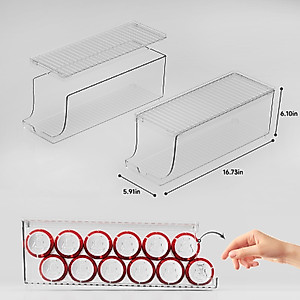 TCHCWYS 2 Pack Clear Stackable Soda Can Organizer with Lids, Refrigerator Organizer Bins, Can Holder Dispenser for Refrigerator, Pantry, and Cabinets, BPA-Free, Holds 12 Cans Each (2)