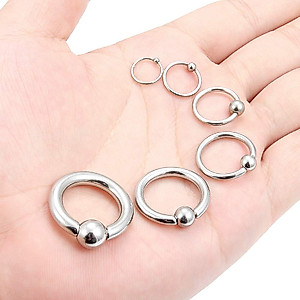 Lcolyoli 316L Surgical Steel Captive Bead Ring Spring Action BCR Monster Screwball Rings PA Nipple Tragus Cartilage Septum Piercing Jewelry 20G 16G 14G 12G 8G 6G Silver-tone