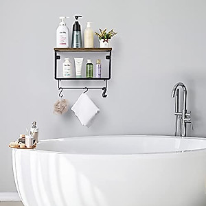 OYEAL Bathroom Towel Rack with Tower Bars, Towel Holder Wall Mounted Farmhouse Bathroom Shelf for Bathroom, Bedroom, Living Room, Laundry Room,6 Hooks