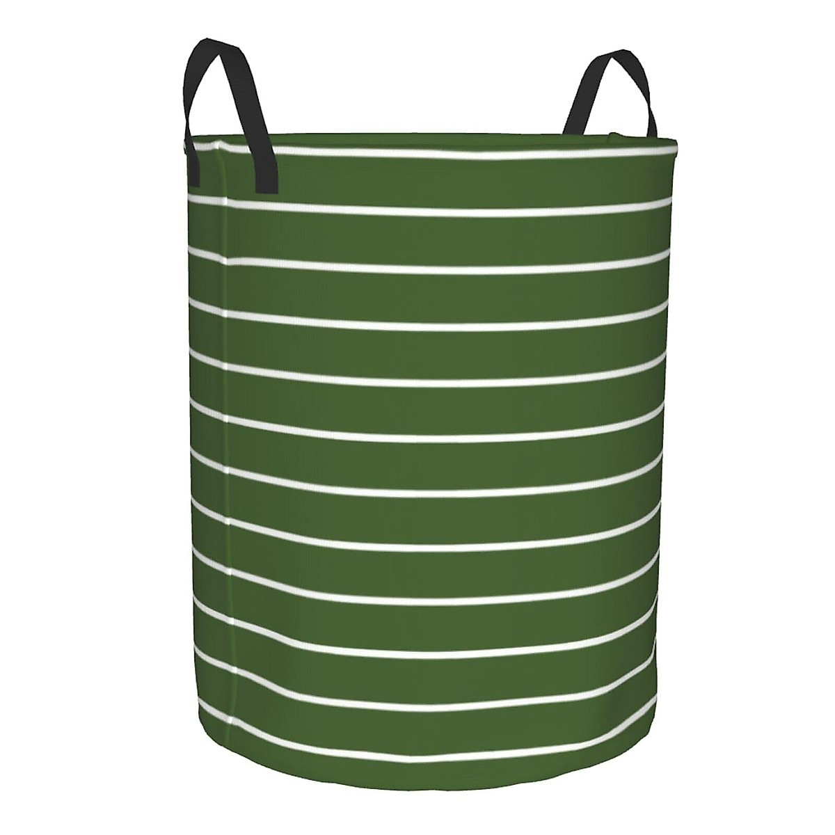 Large Laundry Basket, Olive Green and White Stripes Geometric Pattern Laundry Hamper Bag 19.6" Collapsible Washing Bin With Handles for College Dorm, Family Essentials Storage