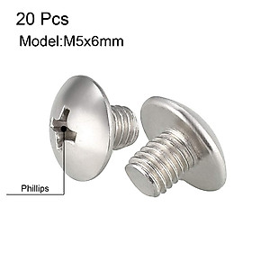 uxcell Machine Screws, M5x6mm Phillips Screw, 304 Stainless Steel, Fasteners Bolts 20Pcs