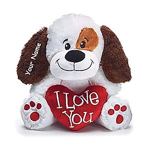 Personalized Valentine's Day Sitting I Love You Puppy with Heart Plush Stuffed Animal Toy for Boys or Girls with Custom Name - 9 Inches