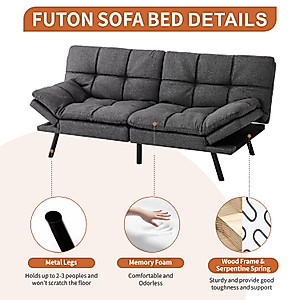 MUUEGM Futon Couch, Futon Sofa Bed with Memory Foam, 71" Adjust Backrest Sofa for Studios, Apartments, Dormitories, Offices and Game Rooms.