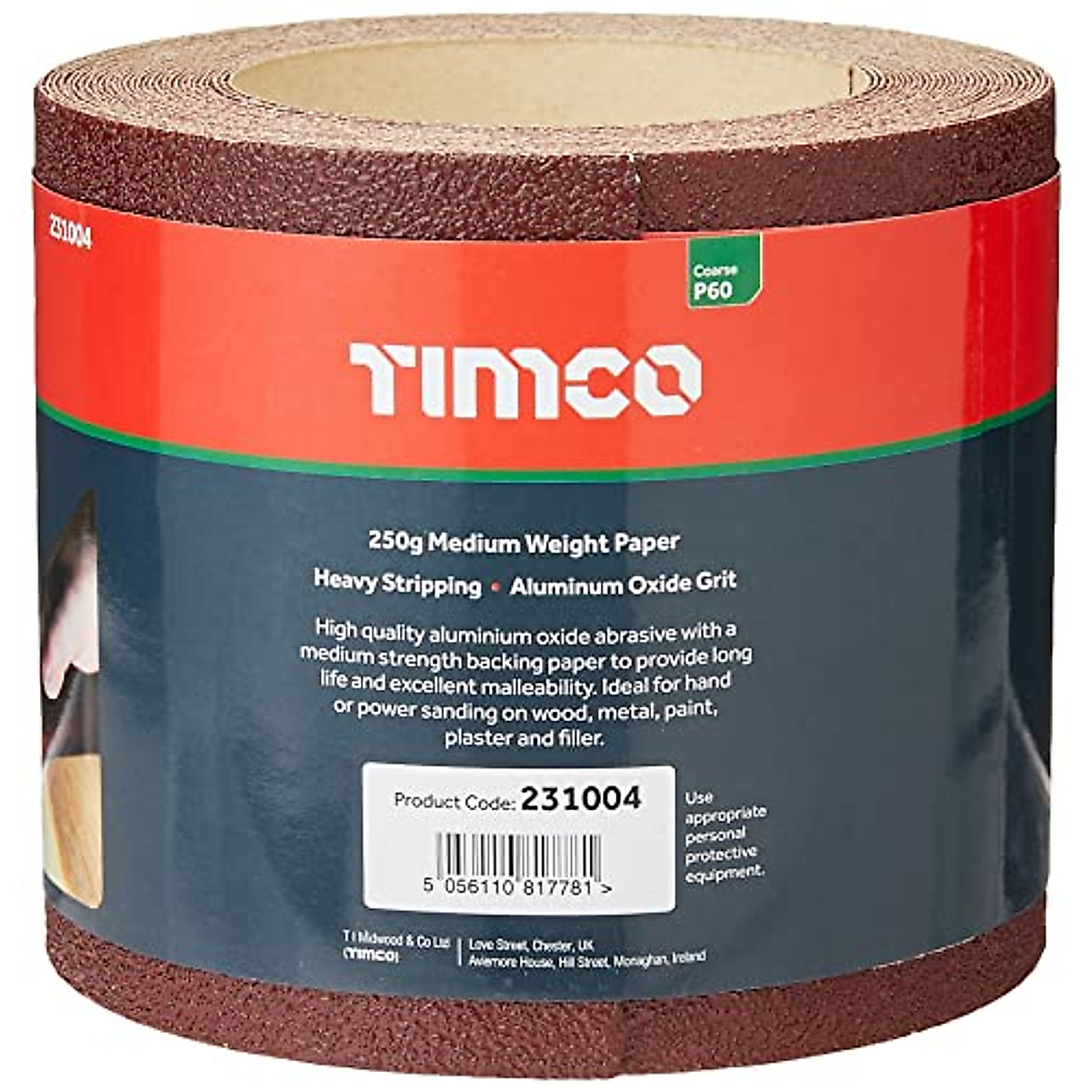 TIMCO 231004 Sandpaper Roll 60 Grit Red - 115mm x 10m