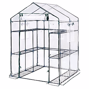 KING BIRD Upgraded Walk-in Greenhouse for Outdoors, Thickened PE Cover & Heavy Duty Powder-Coated Steel, w/ Zippered Mesh Door & Screen Windows, 14 Sturdy Shelves for Garden, 4.7 x 4.7 x 6.4 FT, Clear