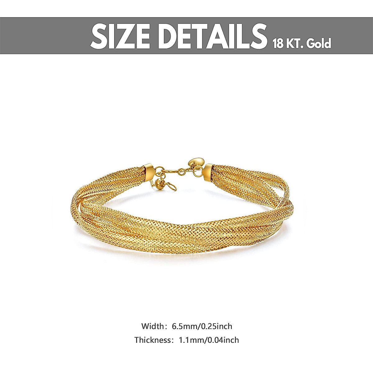 18K Solid Gold Braided Bracelet for Women, Yellow Gold High Luster Braided Herringbone Link Chain Bracelet Jewelry Gift for Wife Mom Girlfriend 8inch