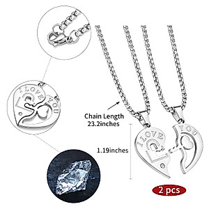 Buleens Heart Pendant Necklaces for Women Mens Girls Bff Couple Friendship Matching Yin Yang Sun Moon Magnet Necklace Lock Key Anchor Chain Set Stainless Steel Cubic Zirconia (Lock Heart Couple Necklaces -005)