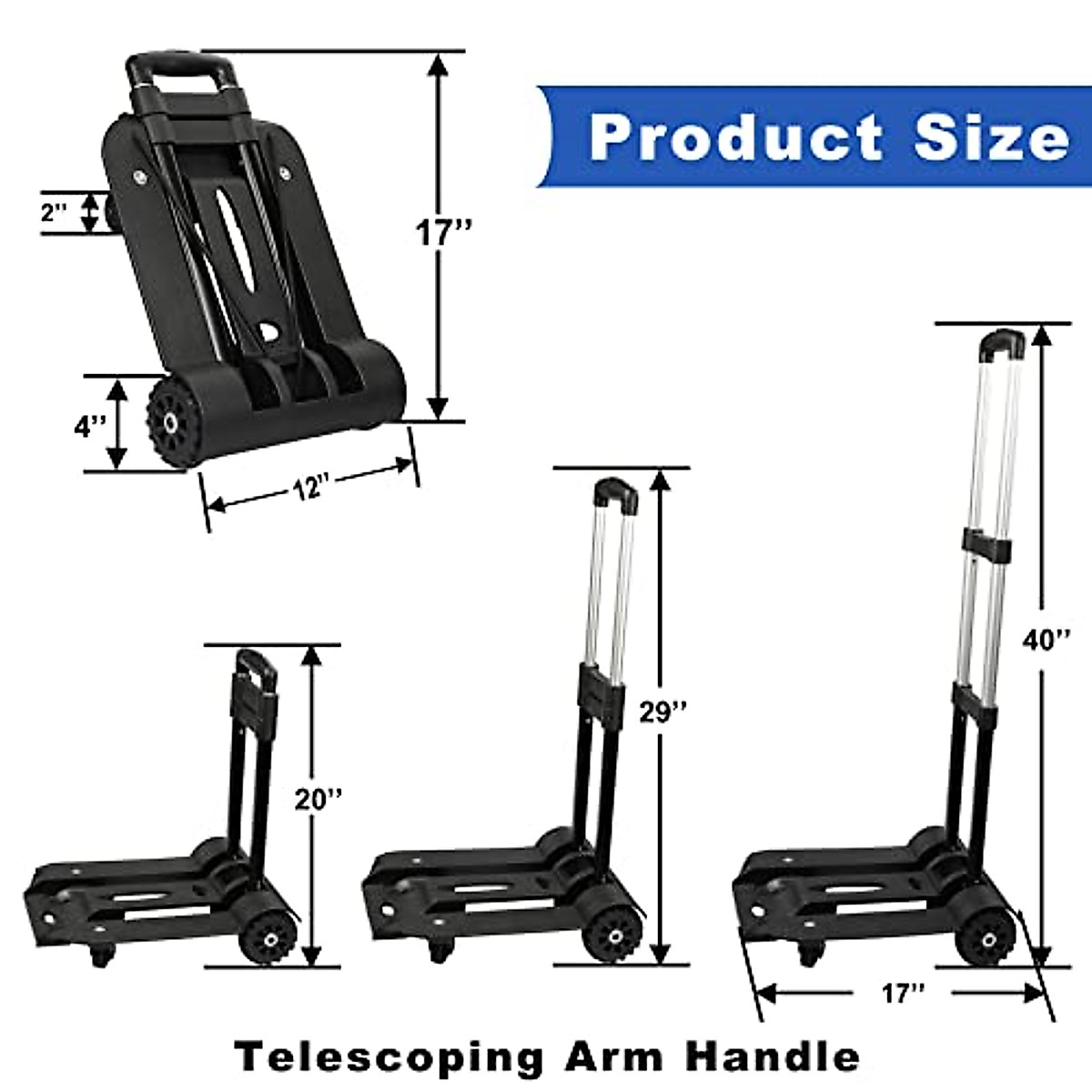 tomser Folding Hand Truck 4 Wheel-rotate 360 lbs Heavy Duty Solid Construction Utility Cart Compact and Lightweight for Luggage/Personal/Travel/Auto/Moving and Office Use