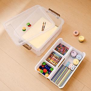 Citylife 17 QT Plastic Storage Bins Clear Storage Box with Removable Tray Stackable Latching Box with Handle for Oraganizing Tool, Craft, Office