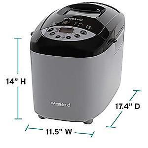 West Bend Hi-Rise Bread Maker Programmable Horizontal Dual Blade with 12 Programs Including Gluten Free, 3-Pound, Gray