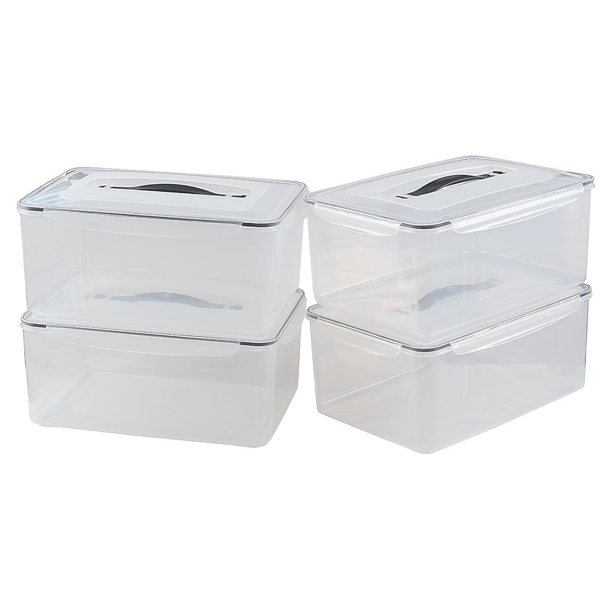 Leendines 4-Pack 15 Liter Clear Airtight Food Containers, Plastic Storage Box with Lid