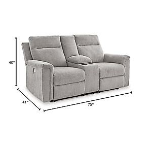 Signature Design by Ashley Barnsana Minimalist Power Reclining Loveseat with Console and USB Charging Ports, Light Gray