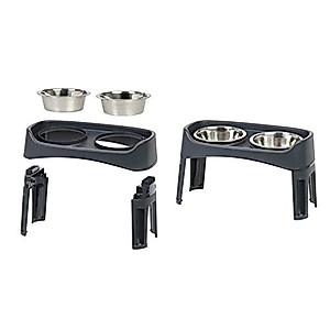 IRIS USA Large Elevated Pet Feeder with Attachable Legs and 2 Stainless Steel Bowls, For Small to Large Dogs Cats with 2 Quart Bowls and 12"H Legs Raised Pet Feeding Station, Black